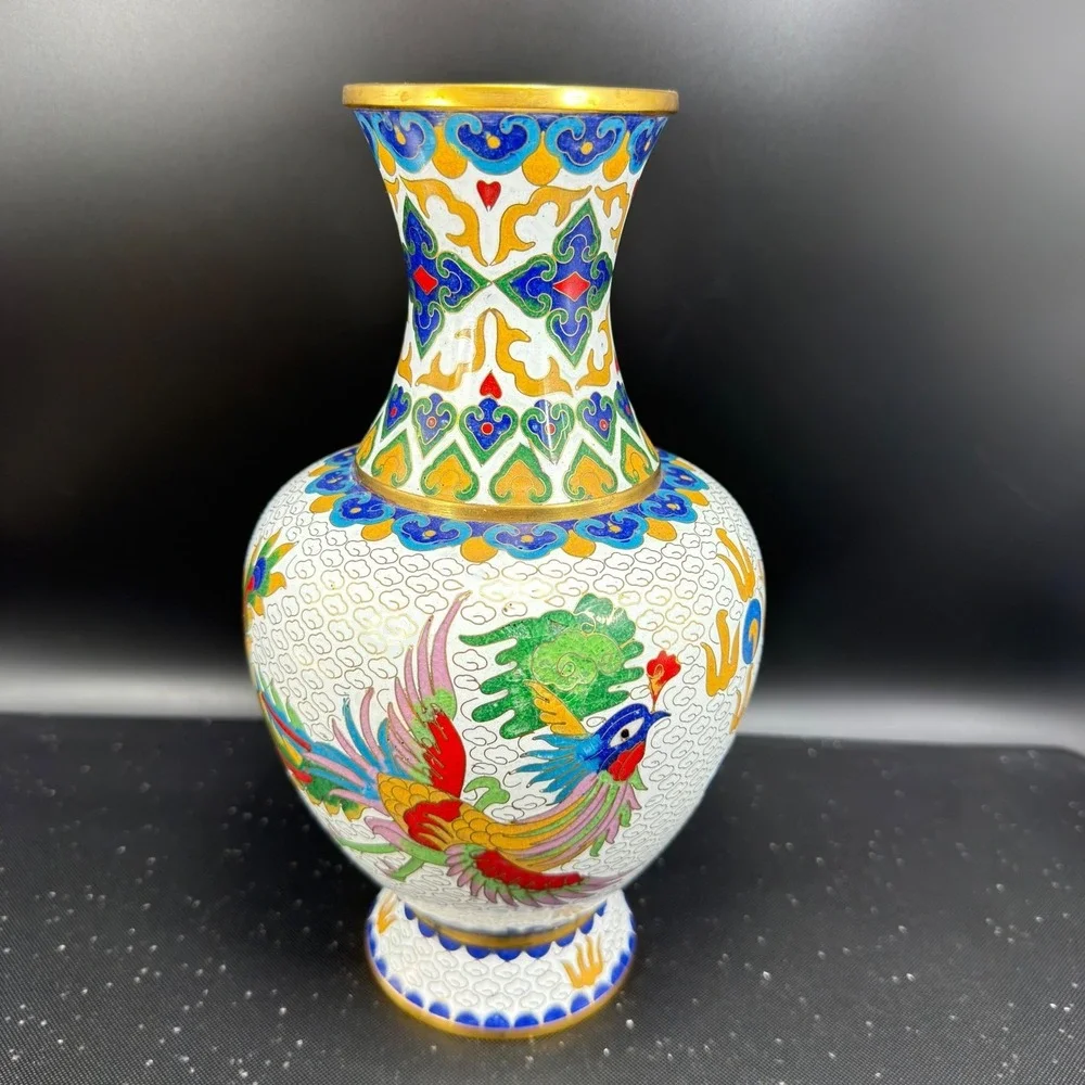 Accents | Vintage Chinese Cloisonne Enamel Vase Dragon Phoenix White 1 ...